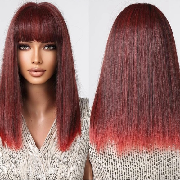 Accessories | Human Hair Blend Dark Red Bob Wig | Poshmark